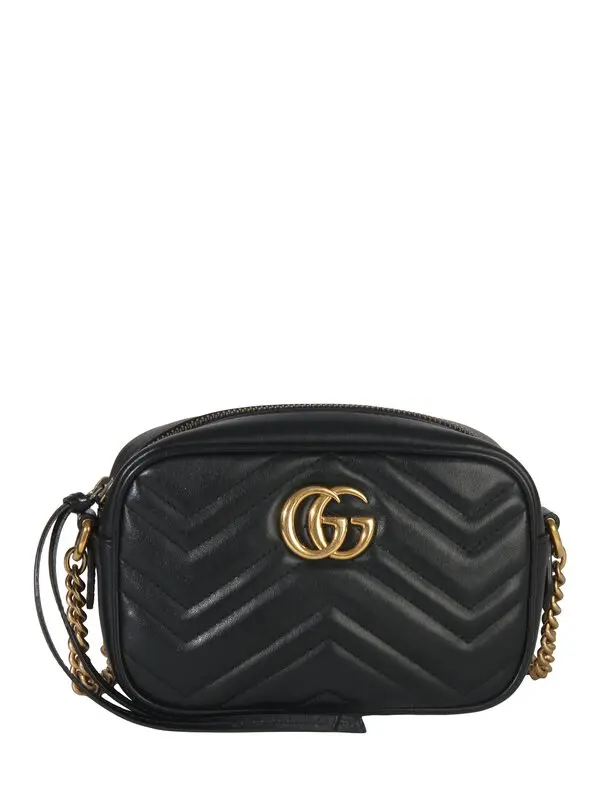 Gucci Calfskin Matelasse Gg Marmont Chain Shoulder Bag - Black