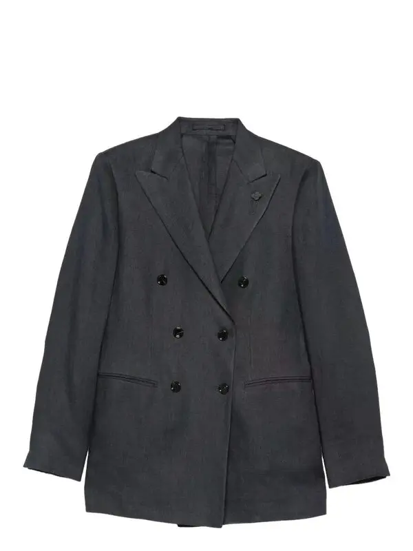 LARDINI Double-breasted Blazer With Flower Pin - Blue