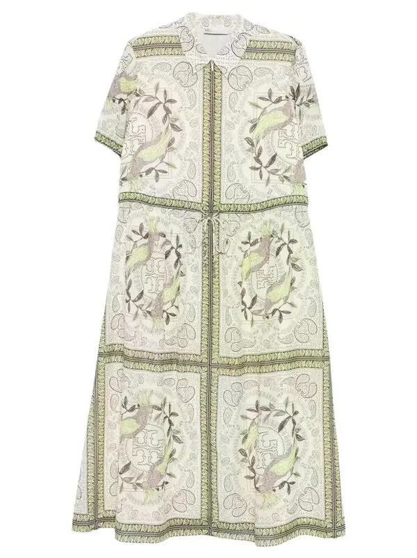 Tory Burch Bird Paisley Midi Dress - Neutrals
