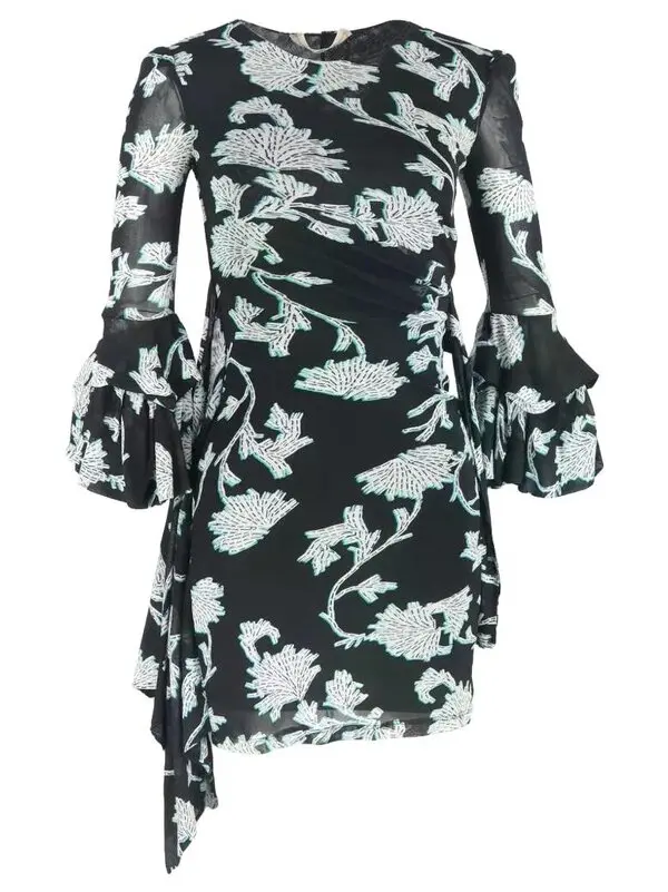 Diane Von Furstenberg 2021 Floral Print Mini Wrap Dress - Black