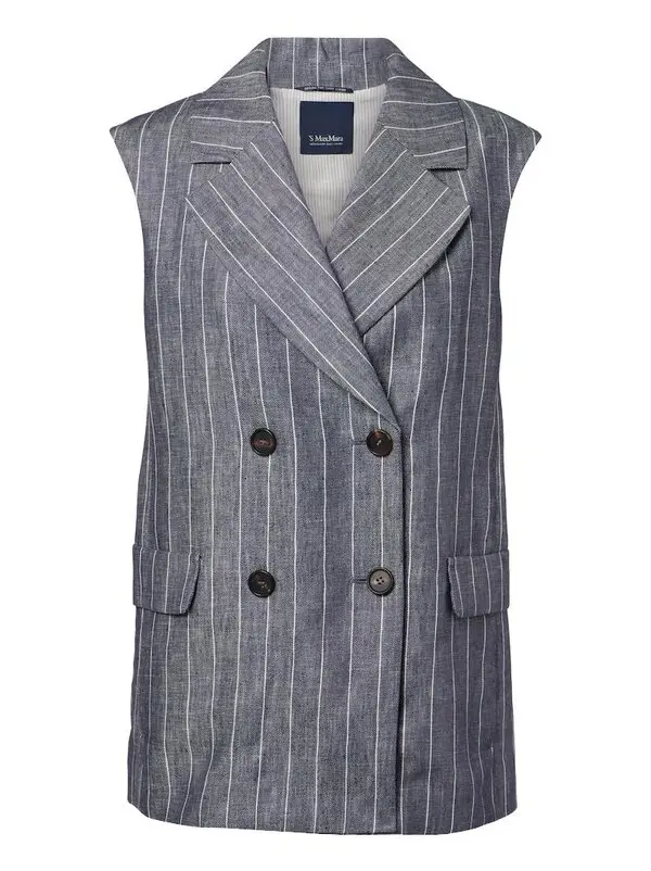 Max Mara Ballo Pinstripe Double-breasted Linen Vest - Blue