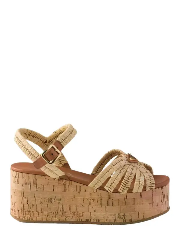 Prada Crochet Platform Wedge Sandals - Neutrals