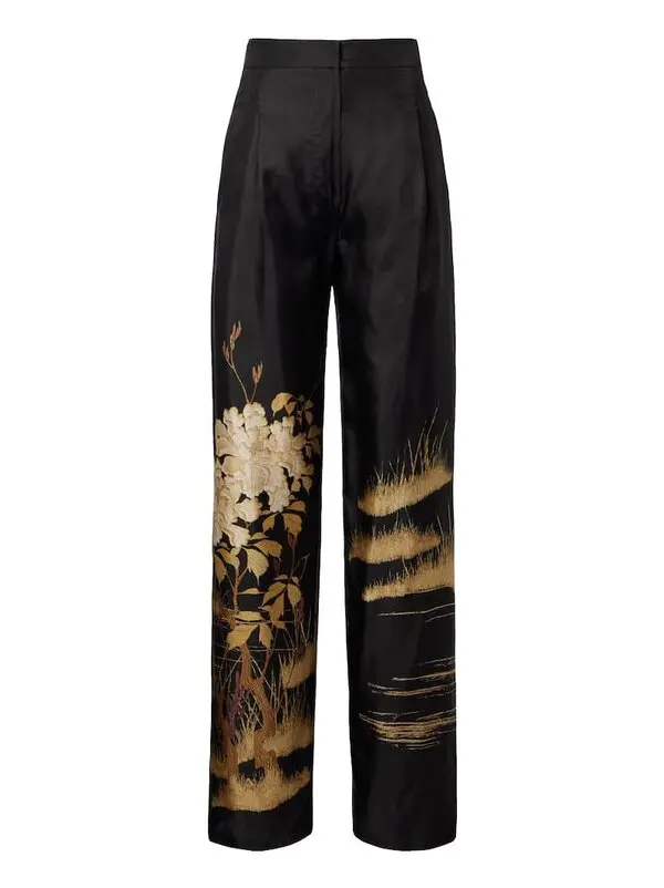 Max Mara Mappa Printed High-rise Silk Wide-leg Pants - Black