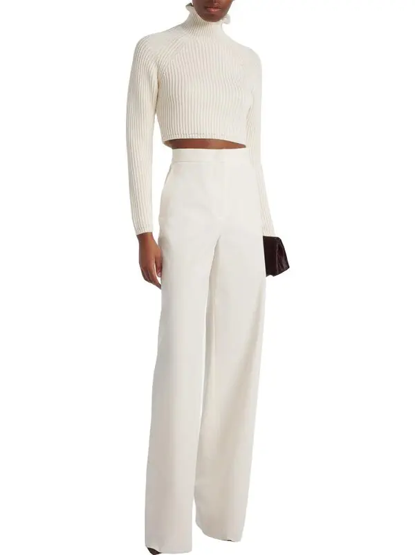 Max Mara Campo Ribbed-knit Cropped Turtleneck Sweater - White