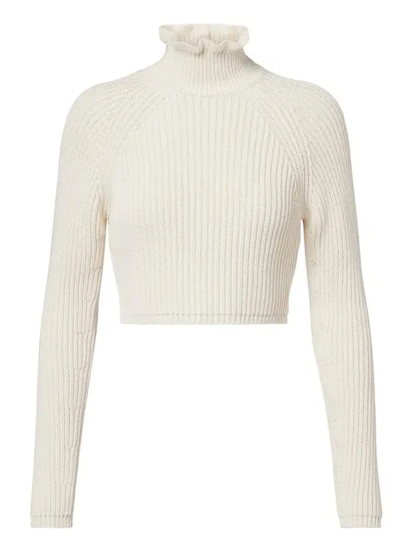 Max Mara Campo Ribbed-knit Cropped Turtleneck Sweater - White