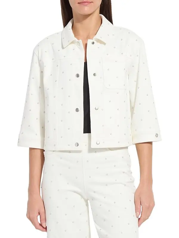 Lyssé Pearled Embellished Denim Jacket - Ecru White