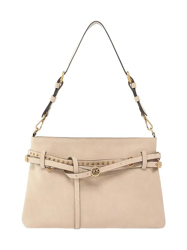 Pinko Classic Belted Suede Shoulder Bag - Cq