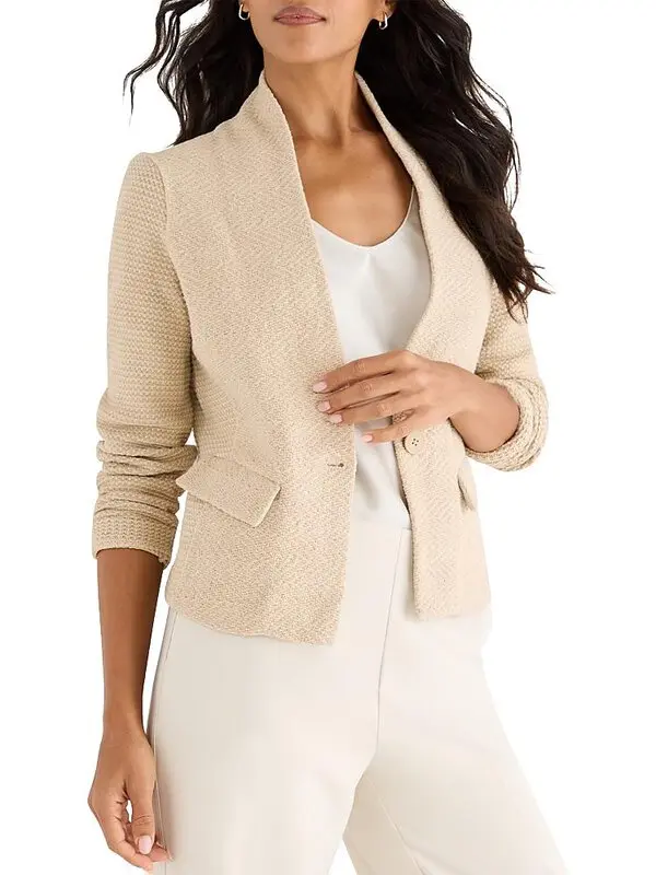 NIC+ZOE Collarless Knit Jacket - Latte