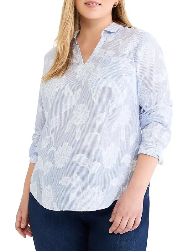 NIC+ZOE Floral Jacquard Top - Blue Multi