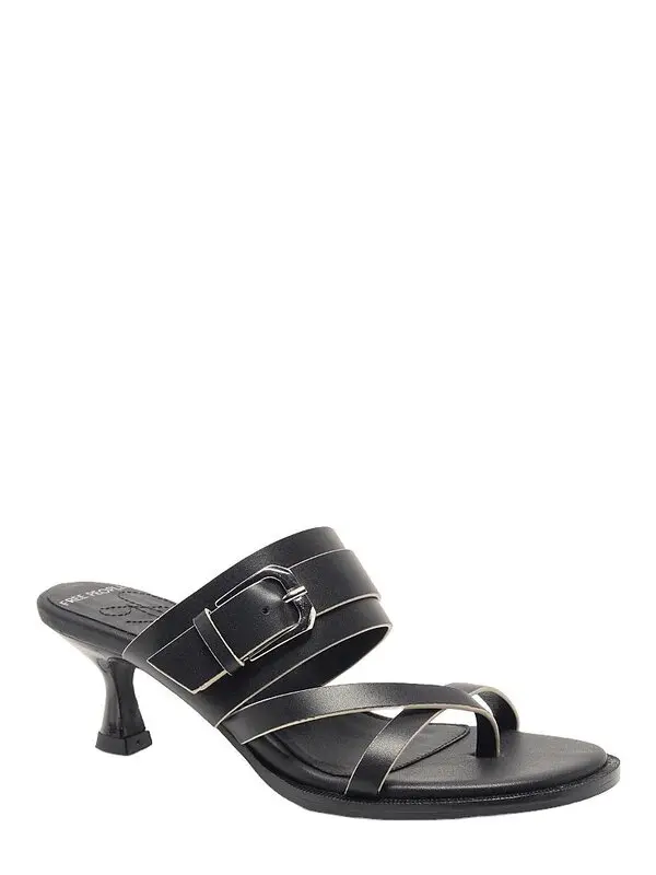 Free People Belted Leather Heel Sandals - Black Tide