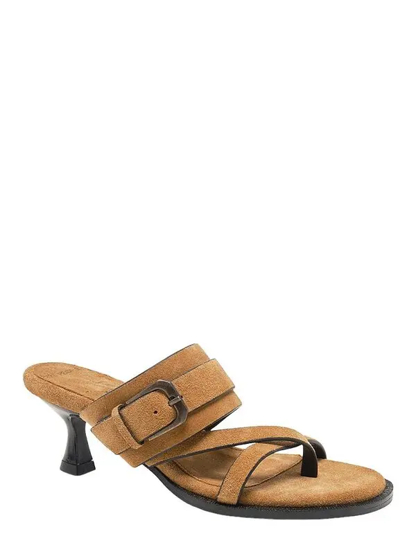 Free People Belted Leather Heel Sandals - Driftwood
