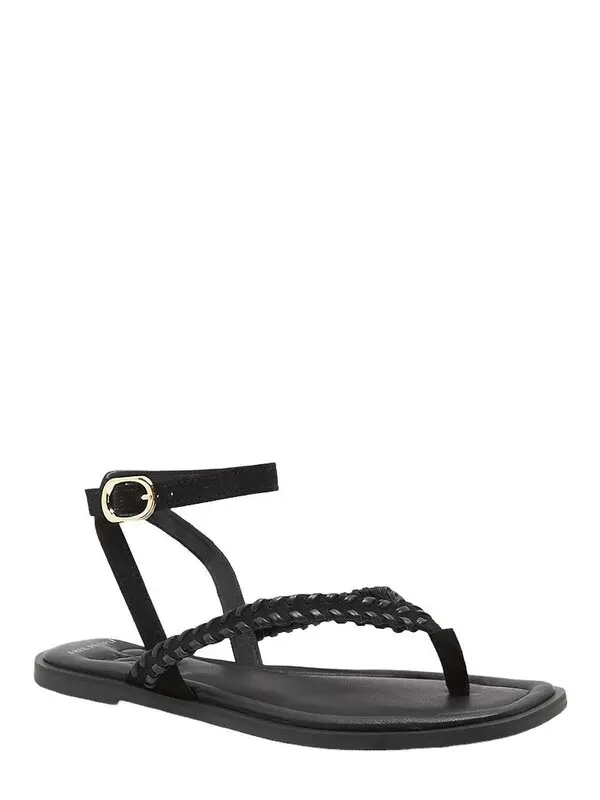 Free People Waverly Whipstitch Thong Sandals - Black Tide