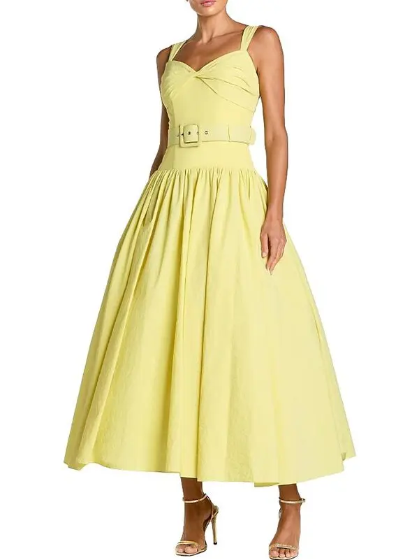 Mac Duggal Sleeveless Faille A-line Midi Dress With Belt - Buttercup