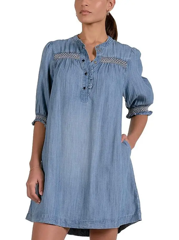 Elan Elbow Sleeve Denim Shirt Dress - Denim Wash