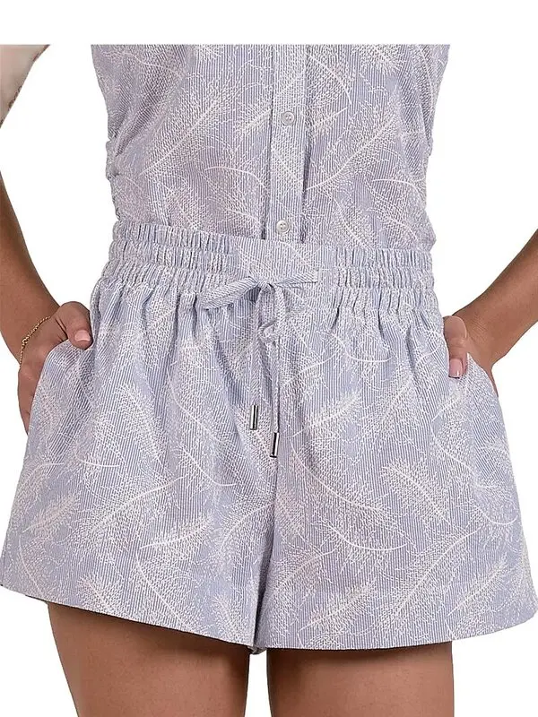 Elan Elastic Waistband Shorts - Blue/ White Stripe