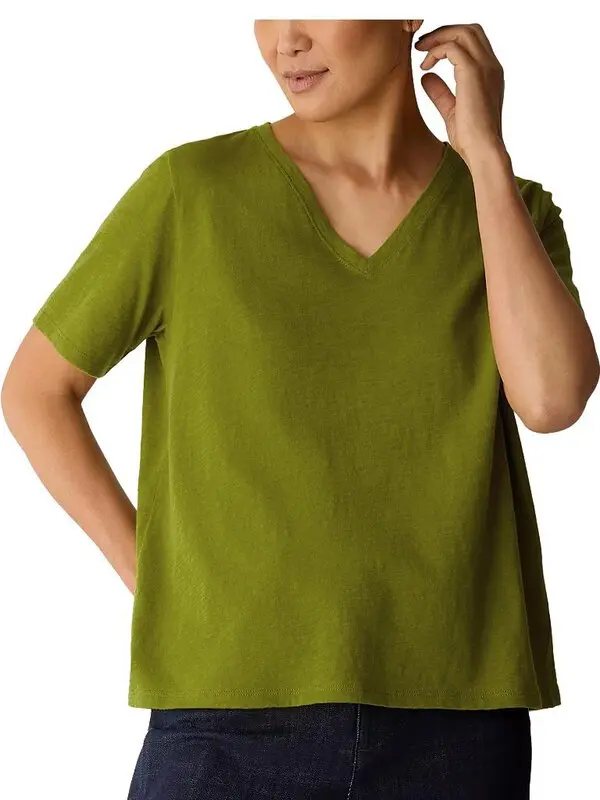 Eileen Fisher V-neck Short Sleeve Tee - Cardamom