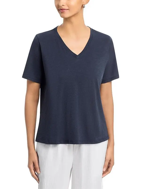 Eileen Fisher V-neck Short Sleeve Tee - Ocean