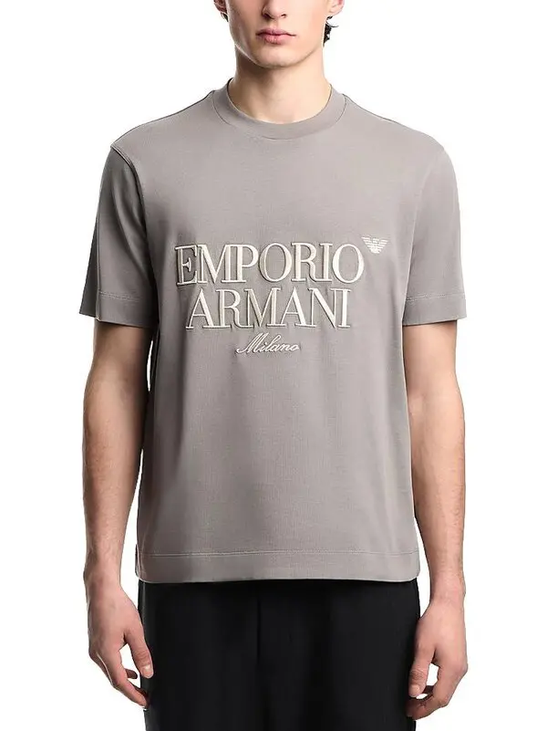Emporio Armani Heavy Cotton Embroidered Logo T-shirt - Mourning Dove