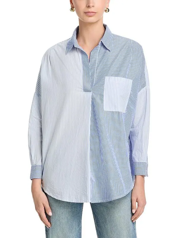 French Connection Striped Popover Shirt - Linen/navy