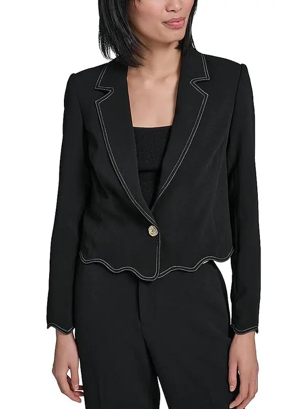 Karl Lagerfeld Paris Cropped Scalloped Jacket - Black