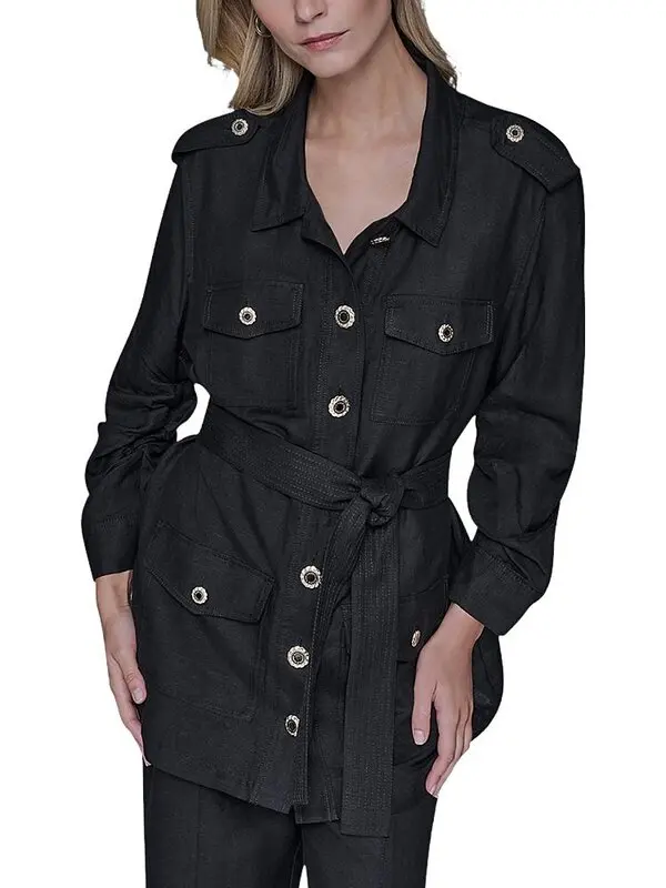 Karl Lagerfeld Ruched Sleeve Belted Jacket - Black