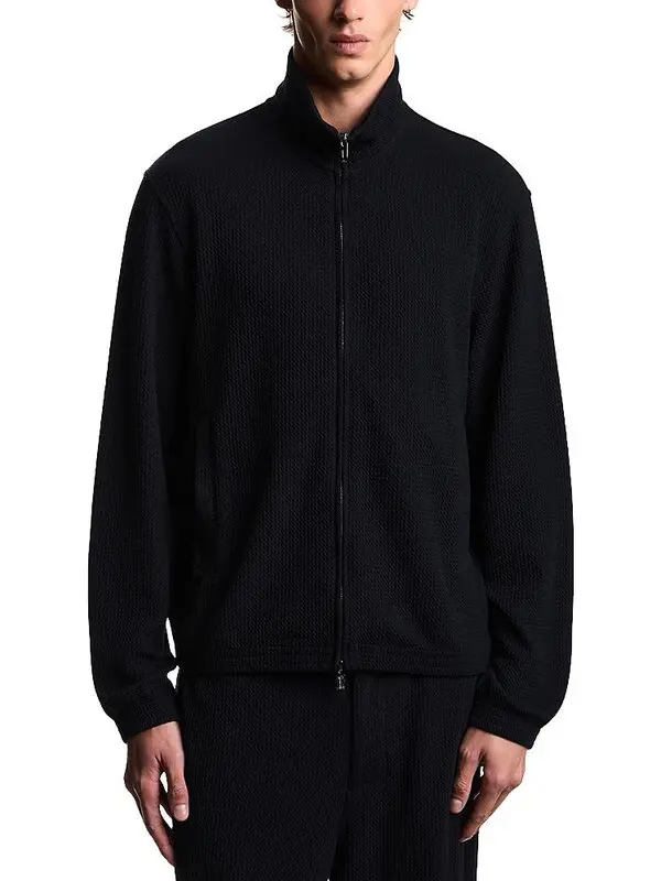 Emporio Armani Travel Essentials Zip Up Textured Sweatshirt - Navy Blue