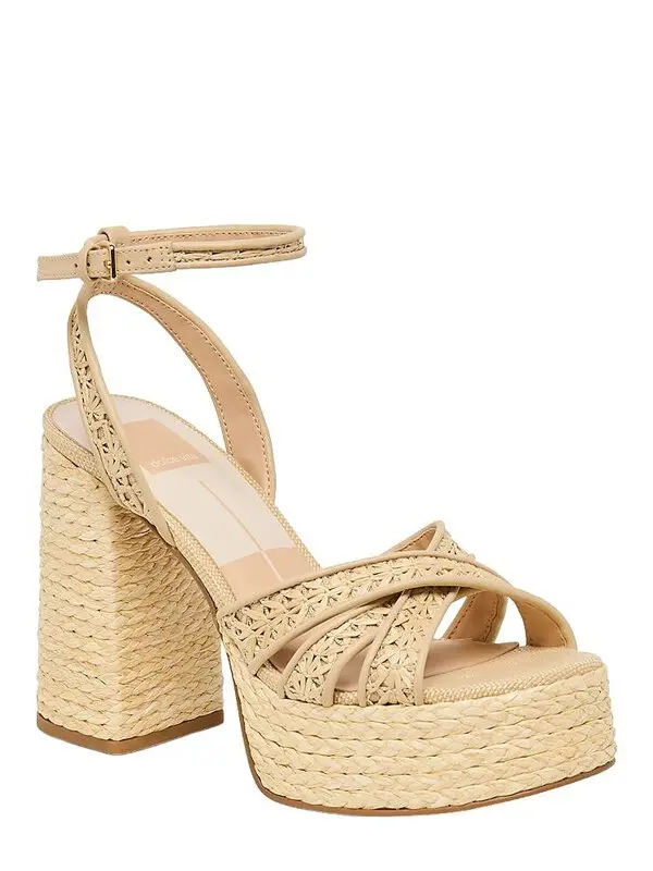 Dolce Vita Danila Raffia Espadrille Platform Sandals - Light Natural Cross Hatch Raffia