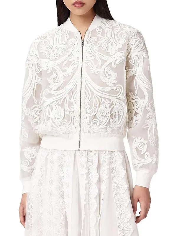 ALLSAINTS Jade Embellished Bomber Jacket - White