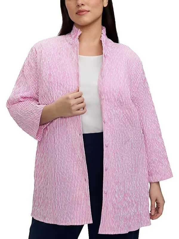 Foxcroft Jacquard Dot Crinkle Shirt Jacket - White/ Pink