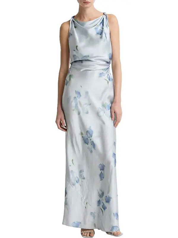 Vince Petal Blur Twist Shoulder Dress - Soft Grey