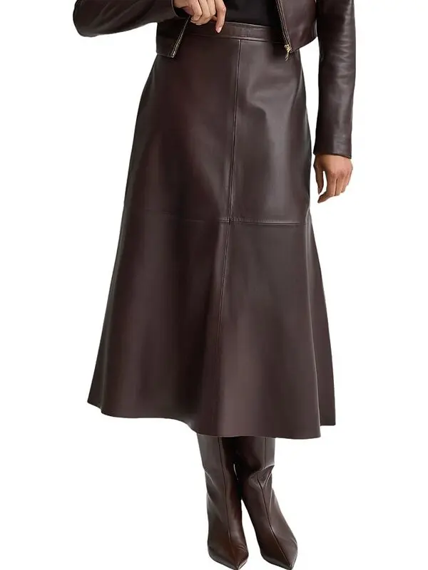 St. John Soft Nappa Leather Midi Skirt - Mahogany