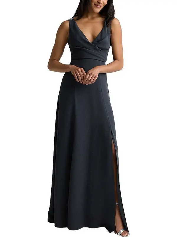 St. John Draped Bodice Gown - Dark Grey Melange