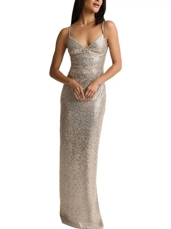 St. John Sequin Evening Gown - Lattle Light Grey Melange