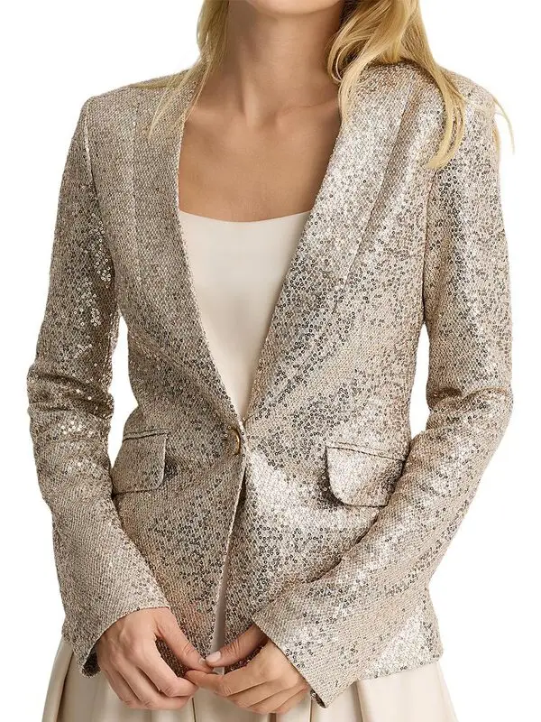 St. John Sequin Shawl Jacket - Latte Light Grey Melange