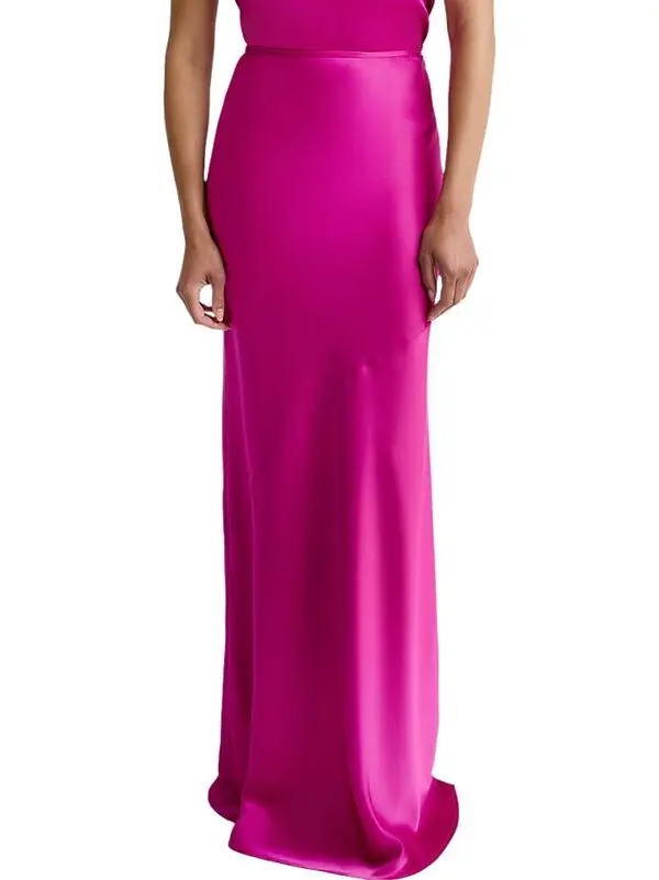 St. John Beverly Fit Liquid Satin Skirt - Hot Pink