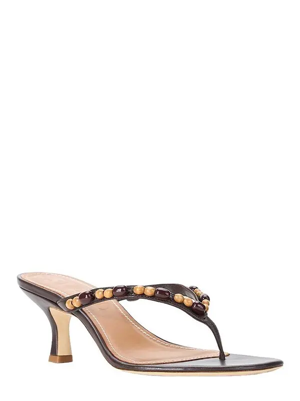 Staud Freja Kitten Heel Thong Sandals - Wood Beads