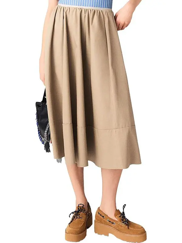 Maje Midi Cotton A-line Skirt - Mastic Beige