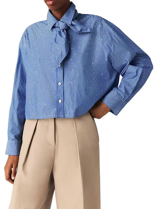 Maje Striped Shirt With Embellished Bow Detail - Blue