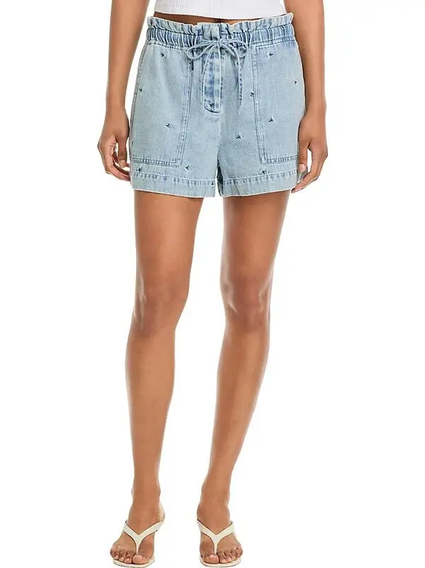 Rails Foster Embroidered Denim Shorts - Ivory Carnations