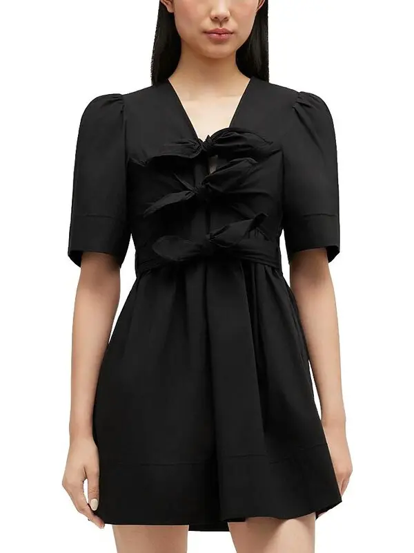 GANNI Stretch Cotton Mini Dress - Black