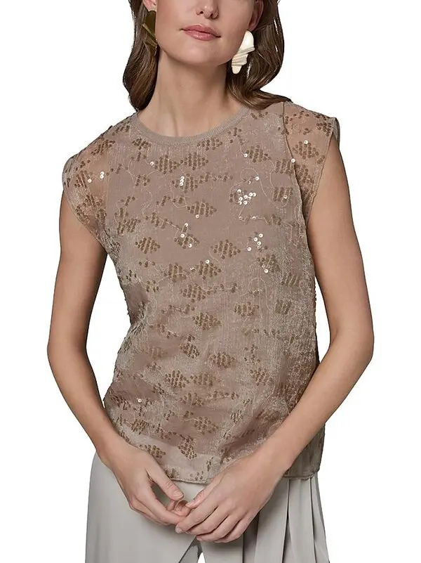 Donna Karan New York Sequin Overlay Top - Tuscan Green