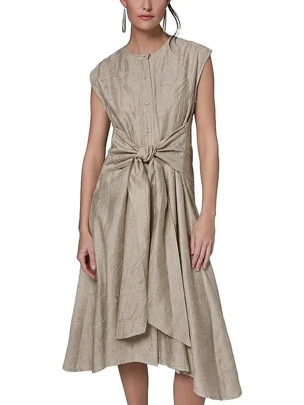 Donna Karan New York Embroidered Cap Sleeve Belted Dress - Tuscan Green