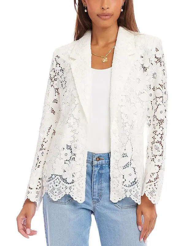 Karen Kane Floral Lace Scallop Edge Blazer - Off White