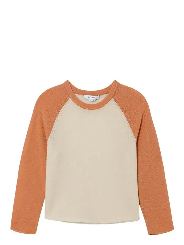 RE/DONE Shrunken Baseball Raglan Cashmere Sweater - Ivory/papaya