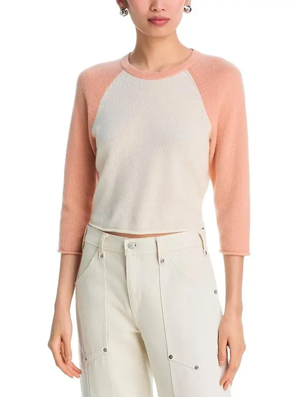 RE/DONE Shrunken Baseball Raglan Cashmere Sweater - Ivory/papaya