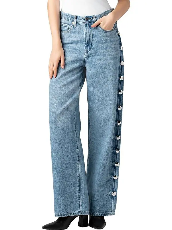 Blanknyc High-rise Straight Jeans With Studded Detail - Silver Spoon