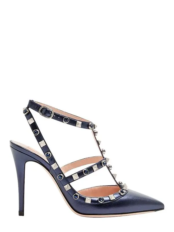 Valentino Garavani Rockstud Embellished Leather Pumps - Navy