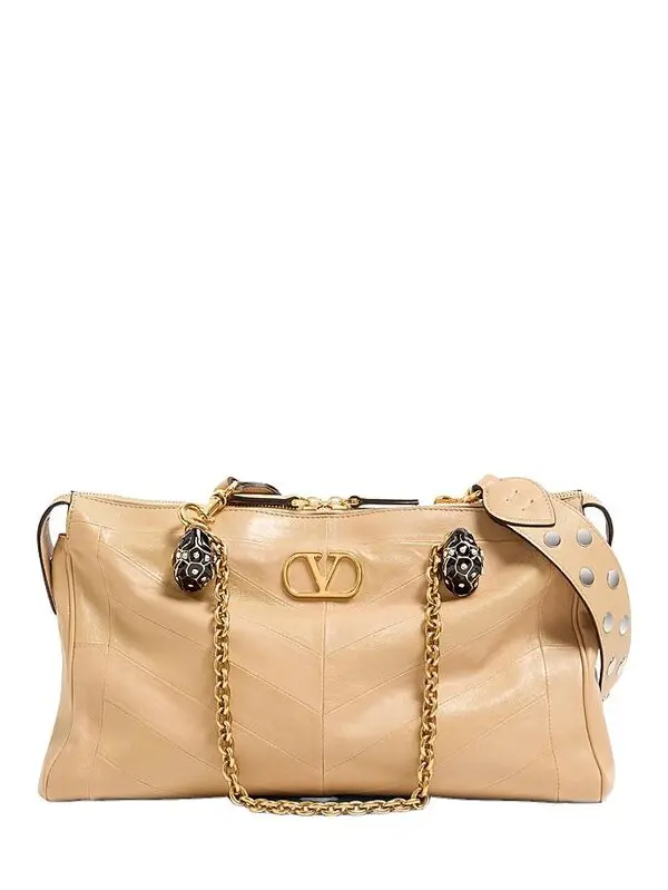 Valentino Garavani Panthea Nappa Leather Vlogo Shoulder Bag - Beige