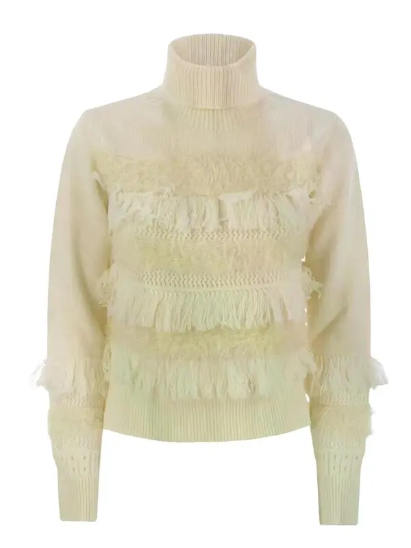 VANISÈ Fringed Turtleneck Sweater - Neutrals