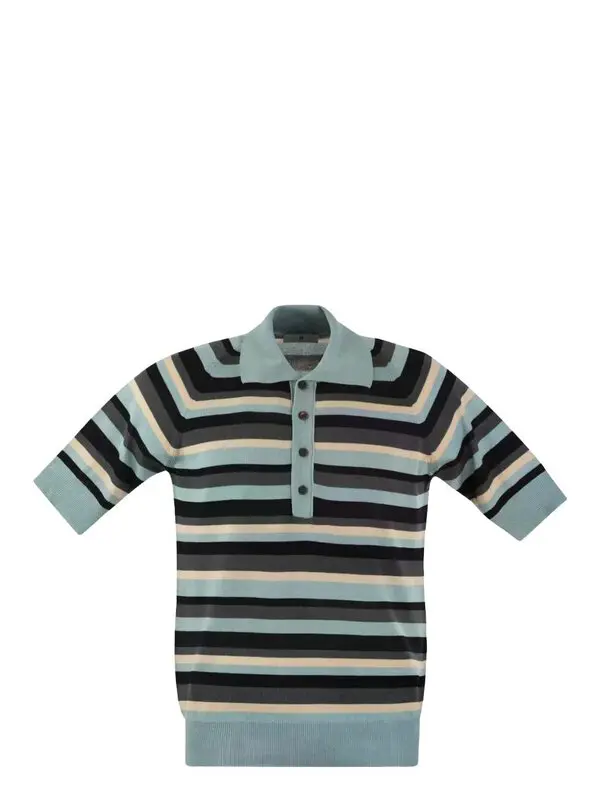 PT TORINO Striped Short-sleeve Polo Shirt - Blue